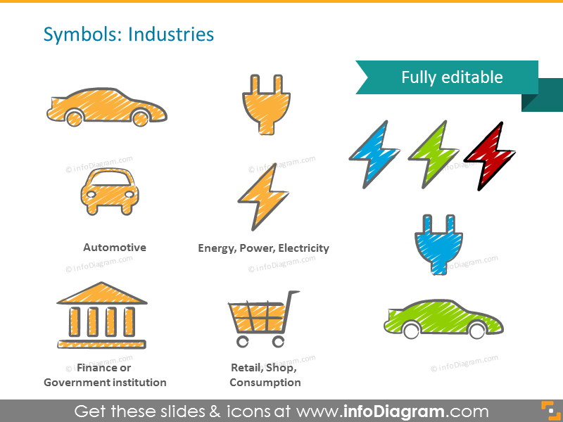 Industries icons with scribble filing