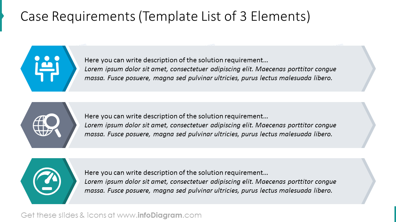 Case requirements list diagram with icons