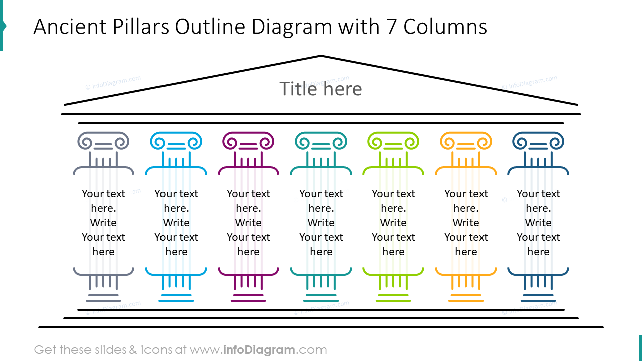 Ancient pillars outline diagram with seven columns