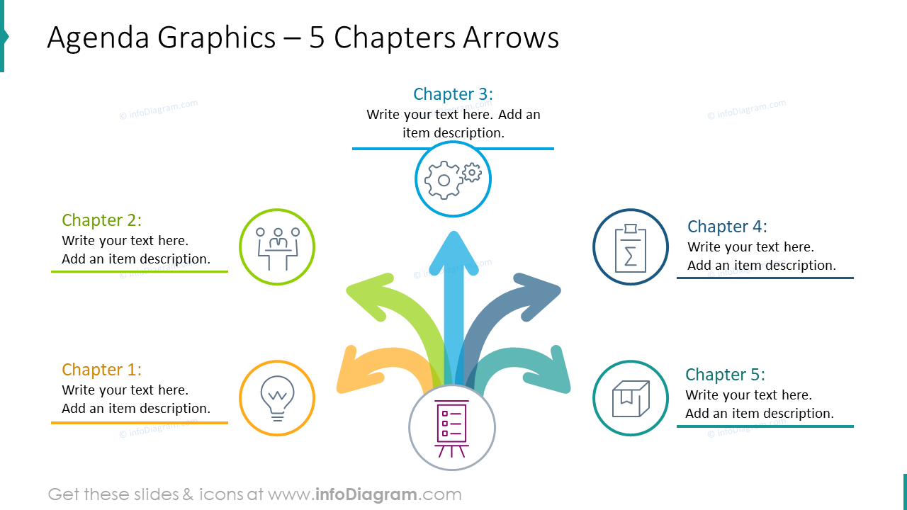 Agenda graphics with 5 chapters arrows