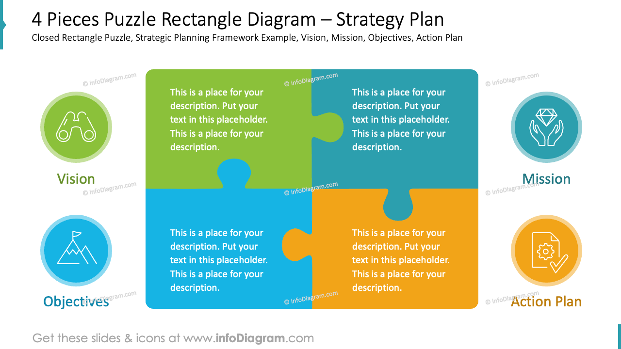 4 Pieces Puzzle Rectangle Diagram Strategy Plan