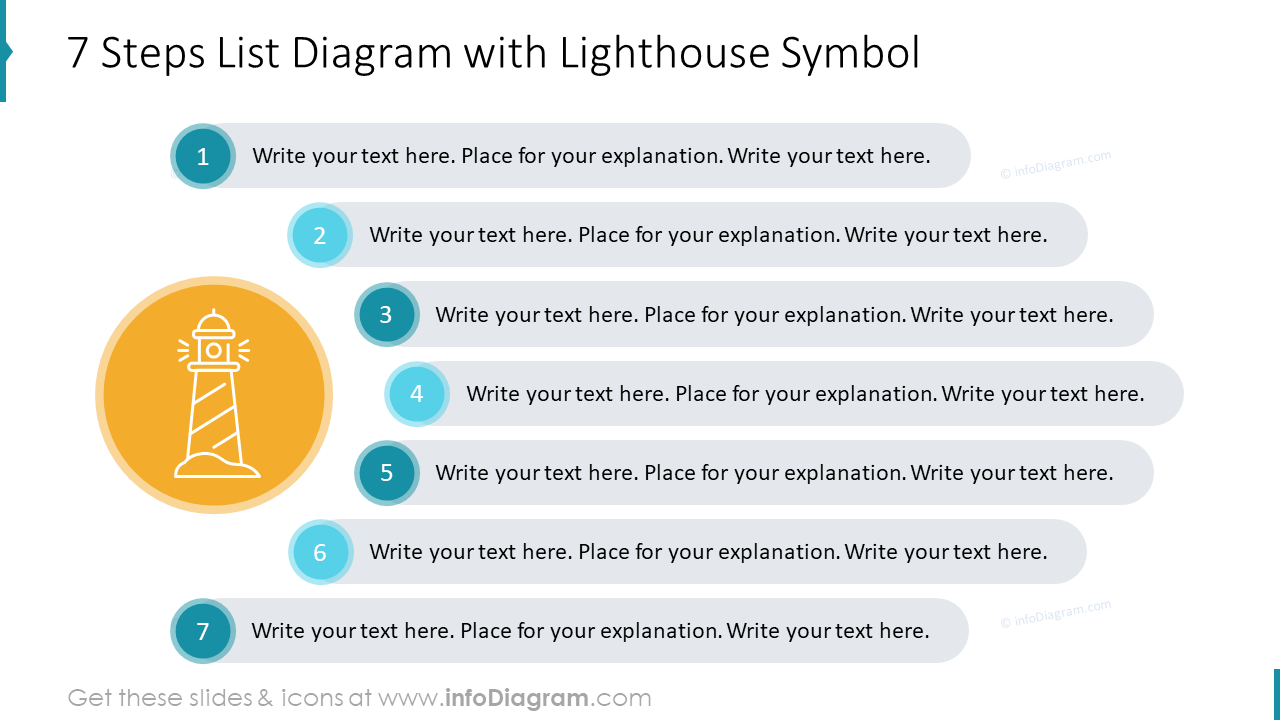 7 Steps List Diagram with Lighthouse Symbol