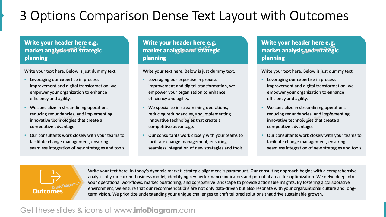 3 Options Comparison Dense Text Layout with Outcomes