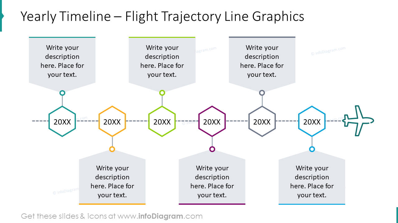 Yearly timeline with flight trajectory line graphics